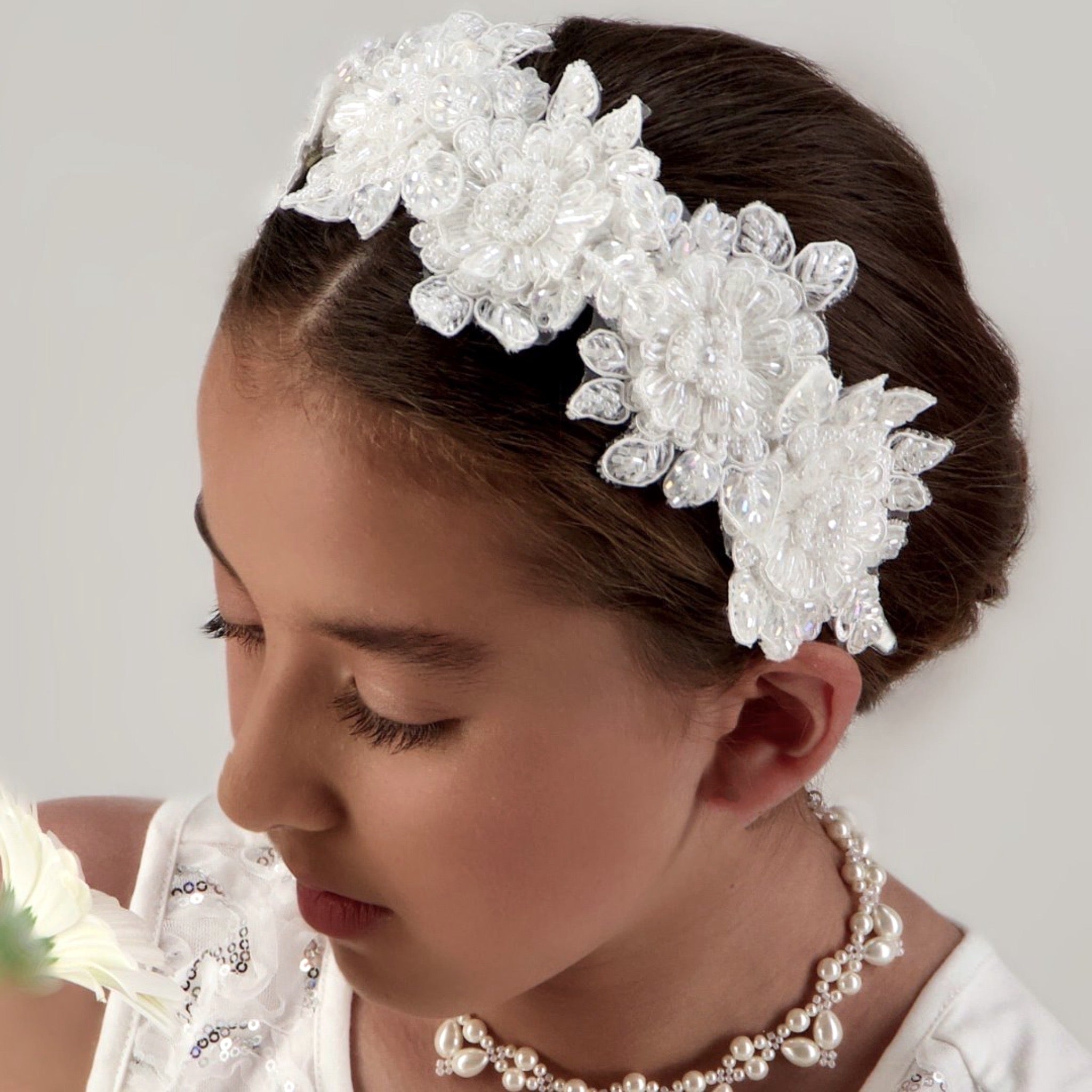 Designer Girls White Headband | Luxury Kids Flower Crown – Sienna Likes ...