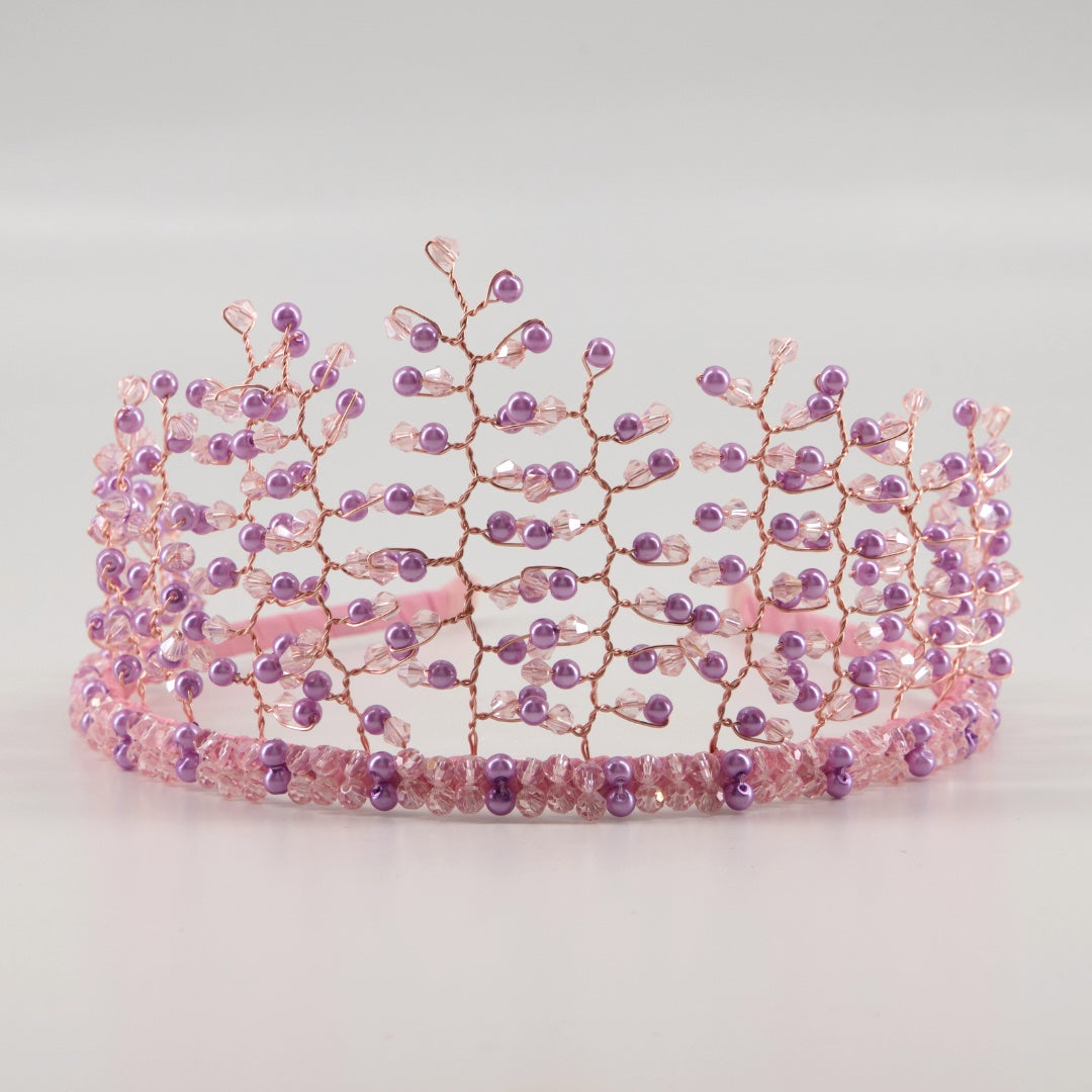 Love & Faith Hand-Beaded Princess Crown – Lilac Pearl and Pink Crystal ...